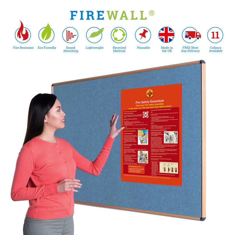 Fire Resistant Wood Effect Noticeboard | (H) 90 x (W) 60cm | Light Blue ...
