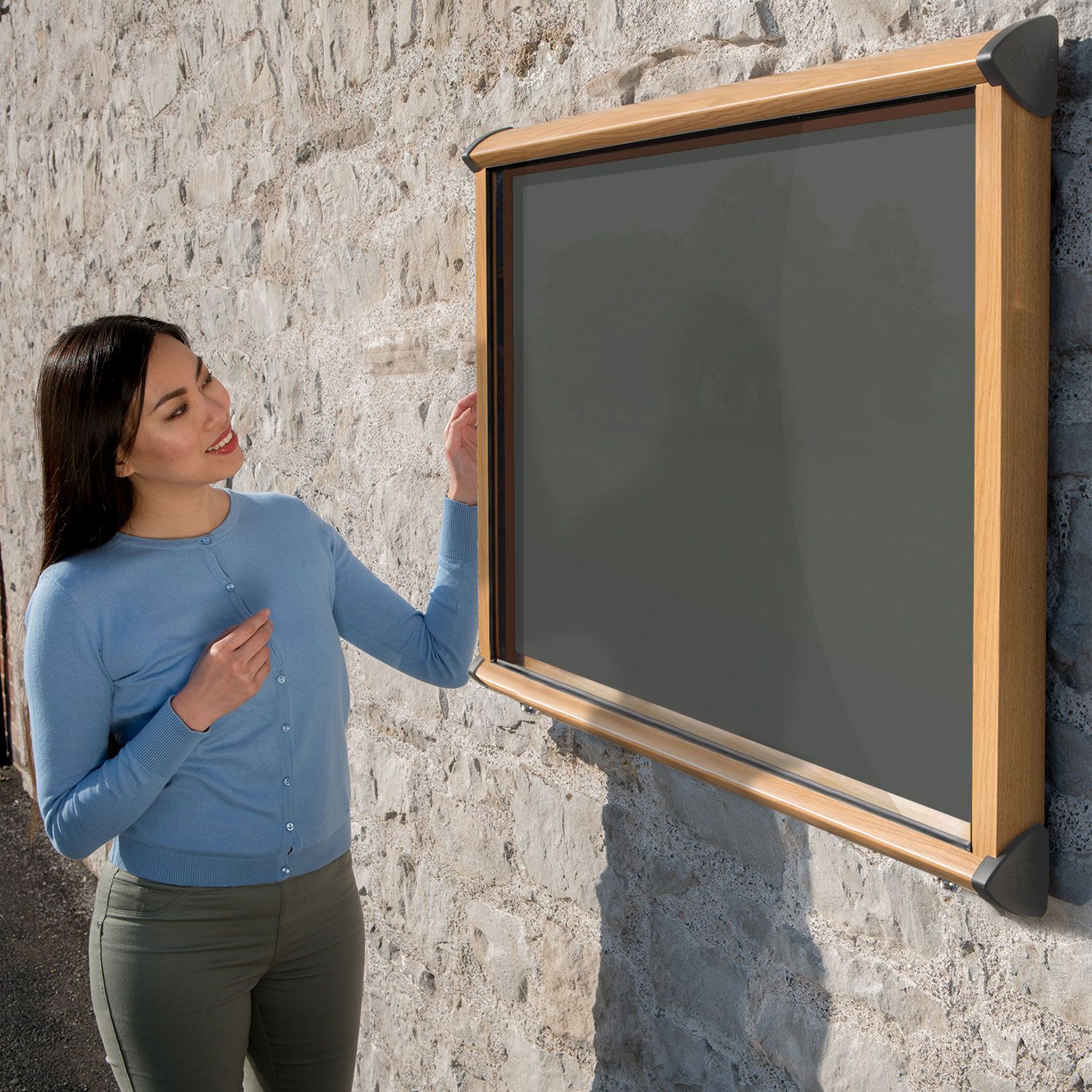 Outdoor Lockable Noticeboard with Wood Effect Frame | Wonderwall Products