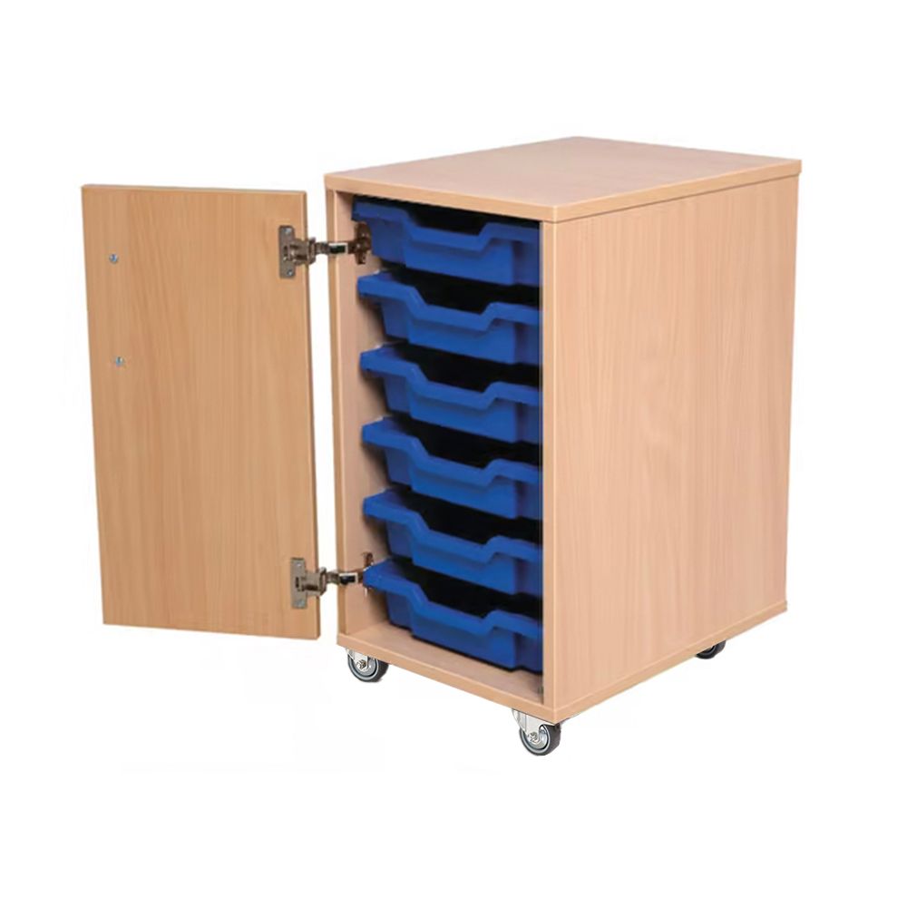School Tray Storage 6 Shallow Trays With Door | Beech | WC28-CS61D/BH